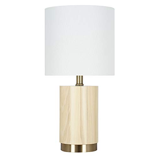 Amazon Brand – Rivet Scandinavian Style Wood Table Lamp with Metal Base, LED Bulb and Shade Included, 17.5"H, Blonde / Satin Brass