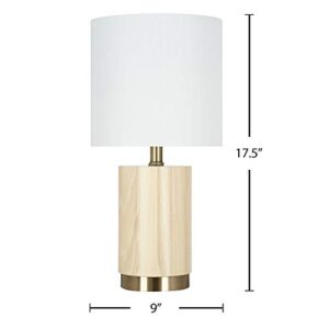 Amazon Brand – Rivet Scandinavian Style Wood Table Lamp with Metal Base, LED Bulb and Shade Included, 17.5"H, Blonde / Satin Brass