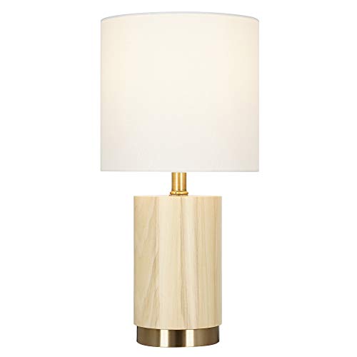 Amazon Brand – Rivet Scandinavian Style Wood Table Lamp with Metal Base, LED Bulb and Shade Included, 17.5"H, Blonde / Satin Brass