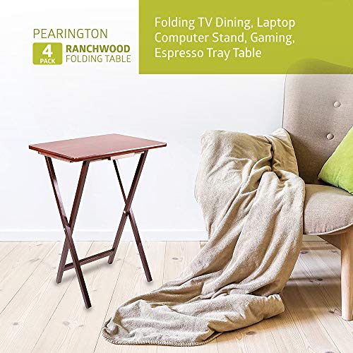 Pearington Folding TV Tray Table for Dining, Laptop Computer Stand, Gaming, Desk, 4-Pack, Espresso