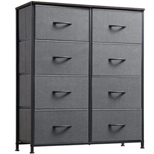 somdot dresser for bedroom with 8 drawers, 4-tier wide storage chest of drawers with removable fabric bins for closet nursery bedside living room laundry entryway hallway, charcoal grey/dark walnut