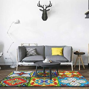 Mexican Talavera Ceramic Tile Pattern Ethnic Folk Ornament Italian Area Rugs Floor Mat Non Slip Throw Rugs Soft Door Mat Nursery Carpet for Living Room Home Indoor Outdoor Runner Rugs Yoga Mat