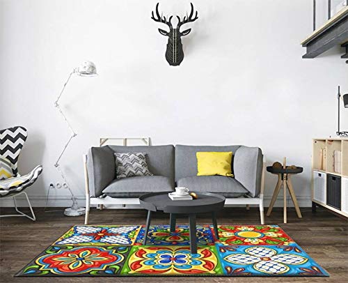 Mexican Talavera Ceramic Tile Pattern Ethnic Folk Ornament Italian Area Rugs Floor Mat Non Slip Throw Rugs Soft Door Mat Nursery Carpet for Living Room Home Indoor Outdoor Runner Rugs Yoga Mat