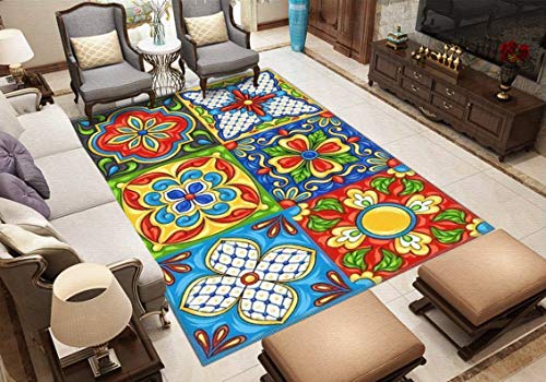 Mexican Talavera Ceramic Tile Pattern Ethnic Folk Ornament Italian Area Rugs Floor Mat Non Slip Throw Rugs Soft Door Mat Nursery Carpet for Living Room Home Indoor Outdoor Runner Rugs Yoga Mat