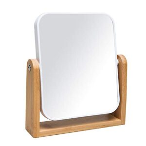 yeake vanity makeup mirror with natural bamboo stand,8 inch 1x/3x magnification double sided 360 degree swivel magnifying mirror,portable table desk countertop mirror bathroom shaving make up mirror