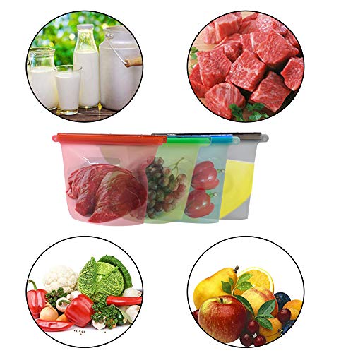 2 Pack Reusable Silicone Food Storage Bags, Stretch Food Bag, Seal Containers Bag Plastic Ziplock Clip for Vegetable,Sandwich,Meat,Milk,Dishwasher Safe(Random Color)