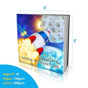 Personalized Story Book by Dinkleboo - "Space Adventure" - A Story About Your Son or Daughter Going to The Moon - for Children Aged 2 to 8 Years Old - Soft Cover - Smooth, Glossy Finish (8"x 8")