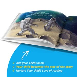 Personalized Story Book by Dinkleboo - "Space Adventure" - A Story About Your Son or Daughter Going to The Moon - for Children Aged 2 to 8 Years Old - Soft Cover - Smooth, Glossy Finish (8"x 8")