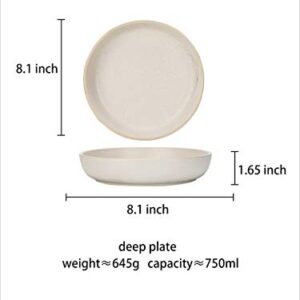 MDZF SWEET HOME 8-Inch Deep Porcelain Dinner Dishes Set, Pasta Bowls, Matte Glaze Serving Dishes Salad Dessert Bowls - 25 Oz - Set of 4