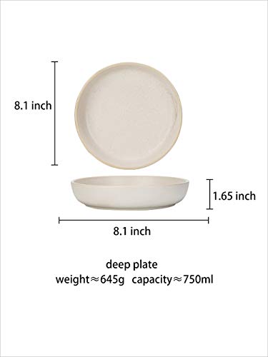 MDZF SWEET HOME 8-Inch Deep Porcelain Dinner Dishes Set, Pasta Bowls, Matte Glaze Serving Dishes Salad Dessert Bowls - 25 Oz - Set of 4