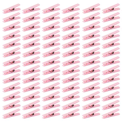 50 PCS Small Transparent Plastic Tool Paper Clips Clothespins Clip Clothing Line Clip Photo Clips 1.4 x 0.25 Inch Mini Clothespins Baby Shower Clothing Pins Plastic Small Clips for Party (Pink)