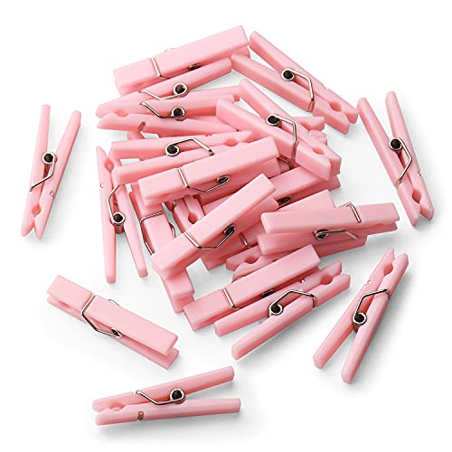 50 PCS Small Transparent Plastic Tool Paper Clips Clothespins Clip Clothing Line Clip Photo Clips 1.4 x 0.25 Inch Mini Clothespins Baby Shower Clothing Pins Plastic Small Clips for Party (Pink)