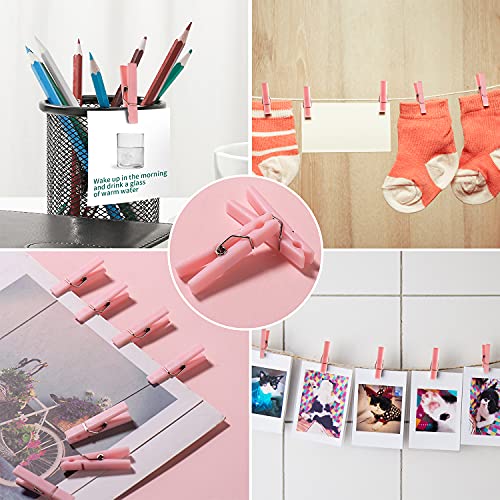 50 PCS Small Transparent Plastic Tool Paper Clips Clothespins Clip Clothing Line Clip Photo Clips 1.4 x 0.25 Inch Mini Clothespins Baby Shower Clothing Pins Plastic Small Clips for Party (Pink)