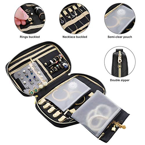 ProCase Travel Jewelry Organizer Case for Women Christmas Valentine's Day Gift, Soft Padded Jewelry Storage Bag Box Carrying Case Pouch for Rings, Bracelet, Earring, Chains, Necklace Holder -Black