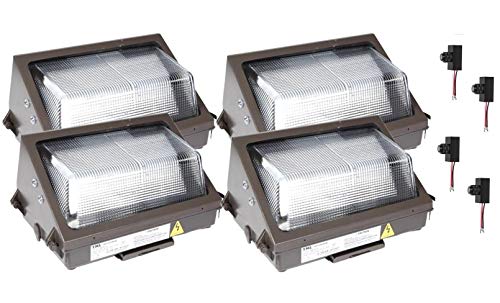 Light in Depot Photocell Dusk to Dawn 60w LED Wall Pack Area Light 5000K Daylight 6750Lm, AC120-277V Outdoor Security Lighting, Waterproof IP65, TUV/DLC Listed (60w, 4 Pack)