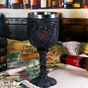 Medieval Double Dragon Wine Goblet - Valentines Dungeons and Dragons Wine Chalice -7oz Stainless Steel Drinking Cup - Romantic Novelty Gothic Gift Party Idea Goblets Present for Girl Girlfriend Wife