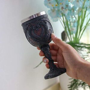 Medieval Double Dragon Wine Goblet - Valentines Dungeons and Dragons Wine Chalice -7oz Stainless Steel Drinking Cup - Romantic Novelty Gothic Gift Party Idea Goblets Present for Girl Girlfriend Wife