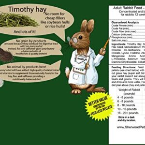 Sherwood Pet Health Adult Rabbit Food Timothy Hay Pellet 20 pounds. This hay-Based Formula is Grain-Free and Soy-Free for Better Digestion. Its Also scientifically Balanced for Better Urinary Health.