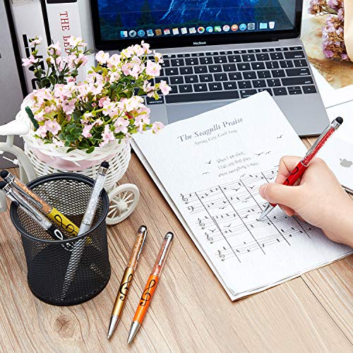 Stylus Music Pen Crystal Ballpoint Pens Retractable Touch Screen Pens Capacitive Diamond Writing Pens Music Note Ballpoint Pen 2-in-1 for Capacitive Touch Screen Devices (Bright Colors)