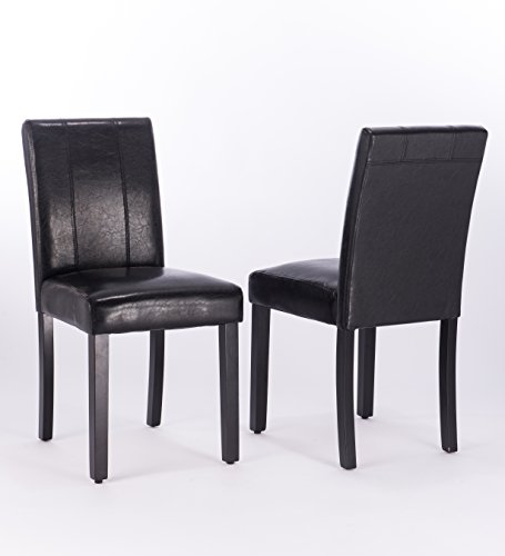 Dining Chairs Set of 2 Solid Wood Leatherette Parson Chairs(Black)