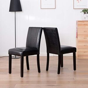 Dining Chairs Set of 2 Solid Wood Leatherette Parson Chairs(Black)