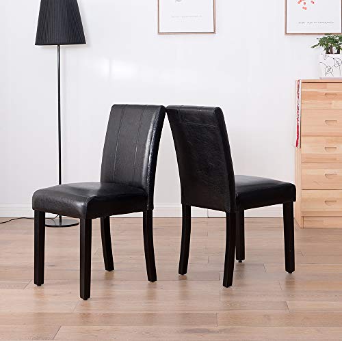 Dining Chairs Set of 2 Solid Wood Leatherette Parson Chairs(Black)