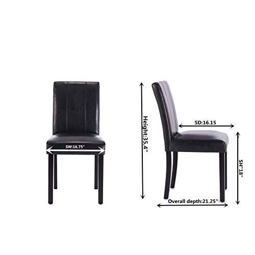 Dining Chairs Set of 2 Solid Wood Leatherette Parson Chairs(Black)