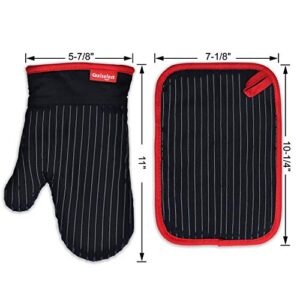 Oven Mitts and Pot Holders Set, Heat Resistant Oven Mitts Gloves Set Hot Pads for Kitchen Cooking Grill, Pure Cotton and Terrycloth Lining, Heavy Duty Thick Gloves Black, 4-Piece Set, by Coziselect