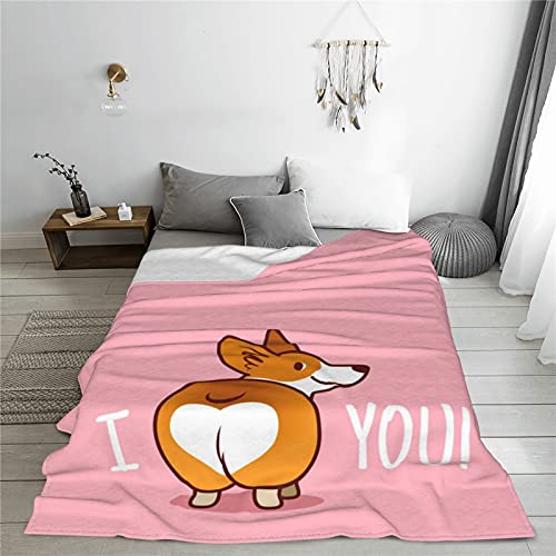 Flannel Blanket Pink Cute Corgi I Love You Lightweight Cozy Bed Blanket Soft Throw Blanket fits Couch Sofa Suitable for All Season 60x80 for Women Men