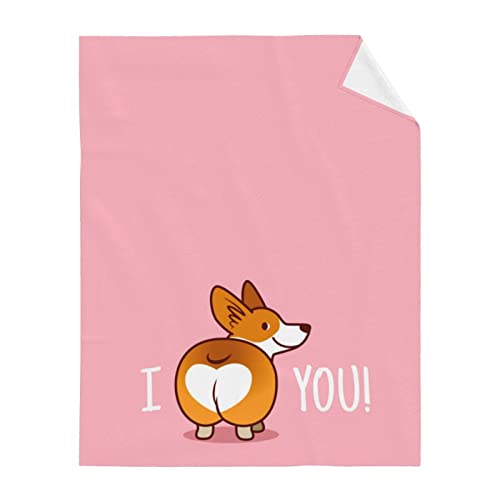 Flannel Blanket Pink Cute Corgi I Love You Lightweight Cozy Bed Blanket Soft Throw Blanket fits Couch Sofa Suitable for All Season 60x80 for Women Men