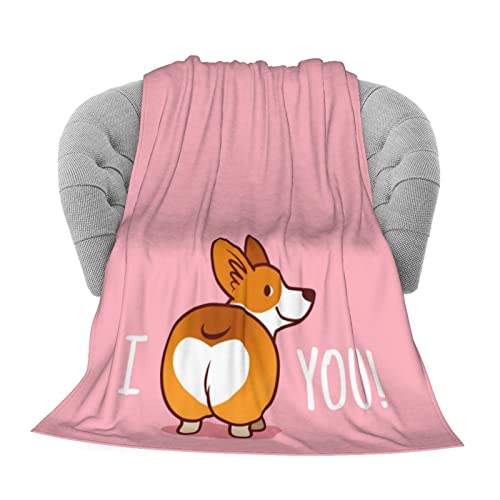 Flannel Blanket Pink Cute Corgi I Love You Lightweight Cozy Bed Blanket Soft Throw Blanket fits Couch Sofa Suitable for All Season 60x80 for Women Men