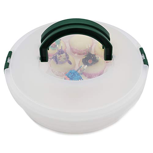 10 Inch Portable Pie Carrier with Lid and Tray 3-In-1 Round Cupcake Container Egg Holder Muffin Tart Cookie Keeper Food (Green)