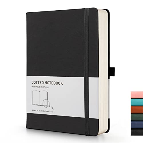 RETTACY Dotted Notebook - A5 Dotted Grid Journal with 256 Pages,120gsm Thick Paper,8 Perforated Pages,Smooth PU Leather,Inner Pocket,5.75'' × 8.38''