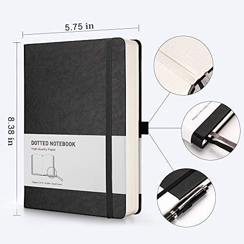 RETTACY Dotted Notebook - A5 Dotted Grid Journal with 256 Pages,120gsm Thick Paper,8 Perforated Pages,Smooth PU Leather,Inner Pocket,5.75'' × 8.38''