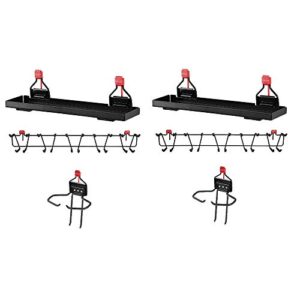 rubbermaid outdoor metal storage accessories shelf (2 pack) and rubbermaid mounted wire basket tool organizer (2 pack) with 34 inch tool rack (2 pack)