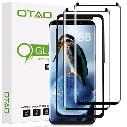 OTAO Galaxy S8 Screen Protector Tempered Glass (2 Pack), 3D Curved Dot Matrix Glass Screen Protector for Samsung Galaxy S 8 with Installation Tray [Case Friendly]