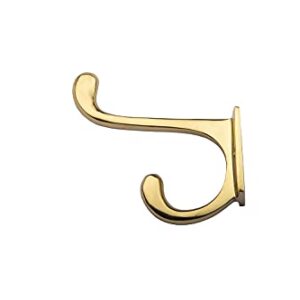 Solid Brass Retro Coat and Hat Hook Rectangle Base with Matching Brass Screws Finished in Polished Brass Heritage Multi Purpose Hook