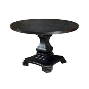 benjara traditional style wooden round top dining table with pedestal base, black