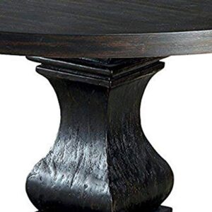 Benjara Traditional Style Wooden Round Top Dining Table with Pedestal Base, Black