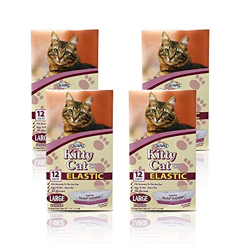 Alfapet Kitty Cat Litter Box Disposable, Elastic Liners- 12-Count-for Medium and Large, Size Litter Pans- with Sta-Put Technology for Firm, Easy Fit- Quick + Clever Waste Cleaners 4 Pack