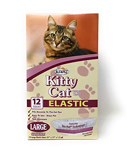 Alfapet Kitty Cat Litter Box Disposable, Elastic Liners- 12-Count-for Medium and Large, Size Litter Pans- with Sta-Put Technology for Firm, Easy Fit- Quick + Clever Waste Cleaners 4 Pack