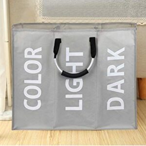 Elonglin Large Collapsible Washing Laundry Basket Bag with 3 Compartment Laundry Hamper Foldable College Laundry Bags,Waterproof Portable Storage Bag with Carry Aluminium Handles light grey