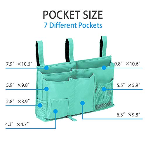 DIFFLIFE Bedside Storage Organizer, 8 Pockets Hanging Storage Bag Organizer Holder,2019 Bedside Caddy for Bunk Dorm Rooms & Hospital Bed Rails（Green） (YUNDA118)