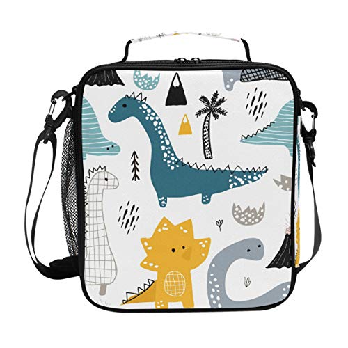 senya Insulated Lunch Box Dino Scandinavian Style Large Lunch Bag Warmer Cooler Meal Prep Lunch Tote with Shoulder Strap for Women Boys Girls