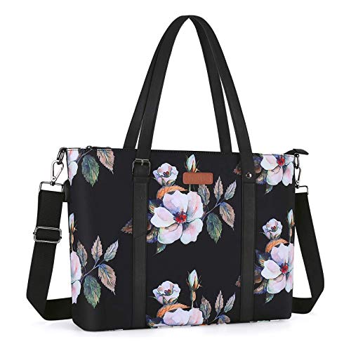 MOSISO USB Port Laptop Tote Bag (17-17.3 inch) with Adjustable Top Handle, Laptop Bag for Women, Hibiscus Polyester Work Travel Shoulder Bag