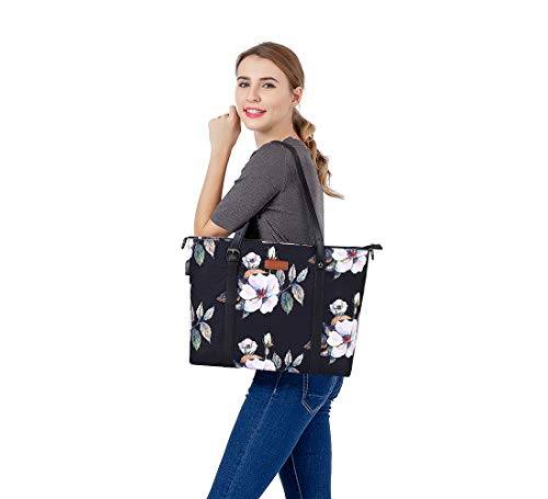 MOSISO USB Port Laptop Tote Bag (17-17.3 inch) with Adjustable Top Handle, Laptop Bag for Women, Hibiscus Polyester Work Travel Shoulder Bag