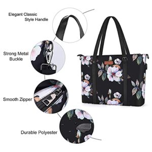 MOSISO USB Port Laptop Tote Bag (17-17.3 inch) with Adjustable Top Handle, Laptop Bag for Women, Hibiscus Polyester Work Travel Shoulder Bag