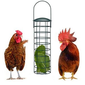 lanermoon chicken foraging coop toys for hens,hanging iron feeding treat box,parrot bird vegetable veggie feeder toys (green)