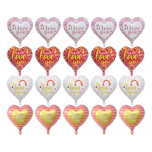 Creaides 20 Pcs Love Heart Balloons Aluminum Mylar Helium Foil 18 Inch I Love You Balloons for Romantic Wedding Mother's Day Engagement Anniversary Party Suppliers