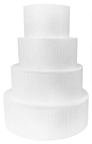 Shape Innovation - 4 piece Round Cake Dummy Set 6", 8", 10" & 12" by 4" thick. Perfect for wedding cakes, birthday cakes, display cakes, window displays, parties